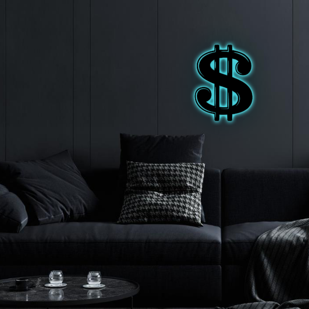 $ Dollar Sign Black 3D Metal Wall Decor with LED | Sneagear