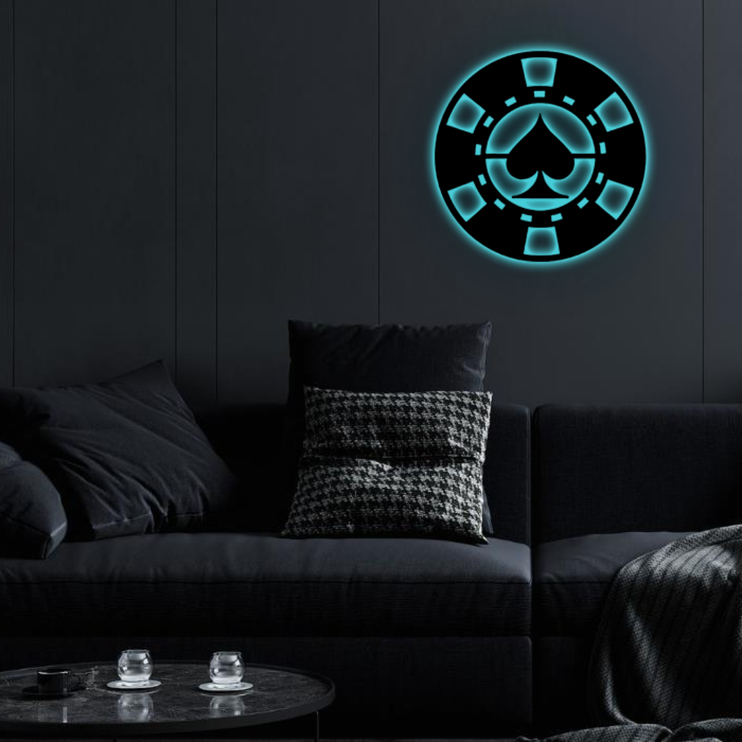 Poker Chip Black Metal Wall LED Silhouette | Sneagear