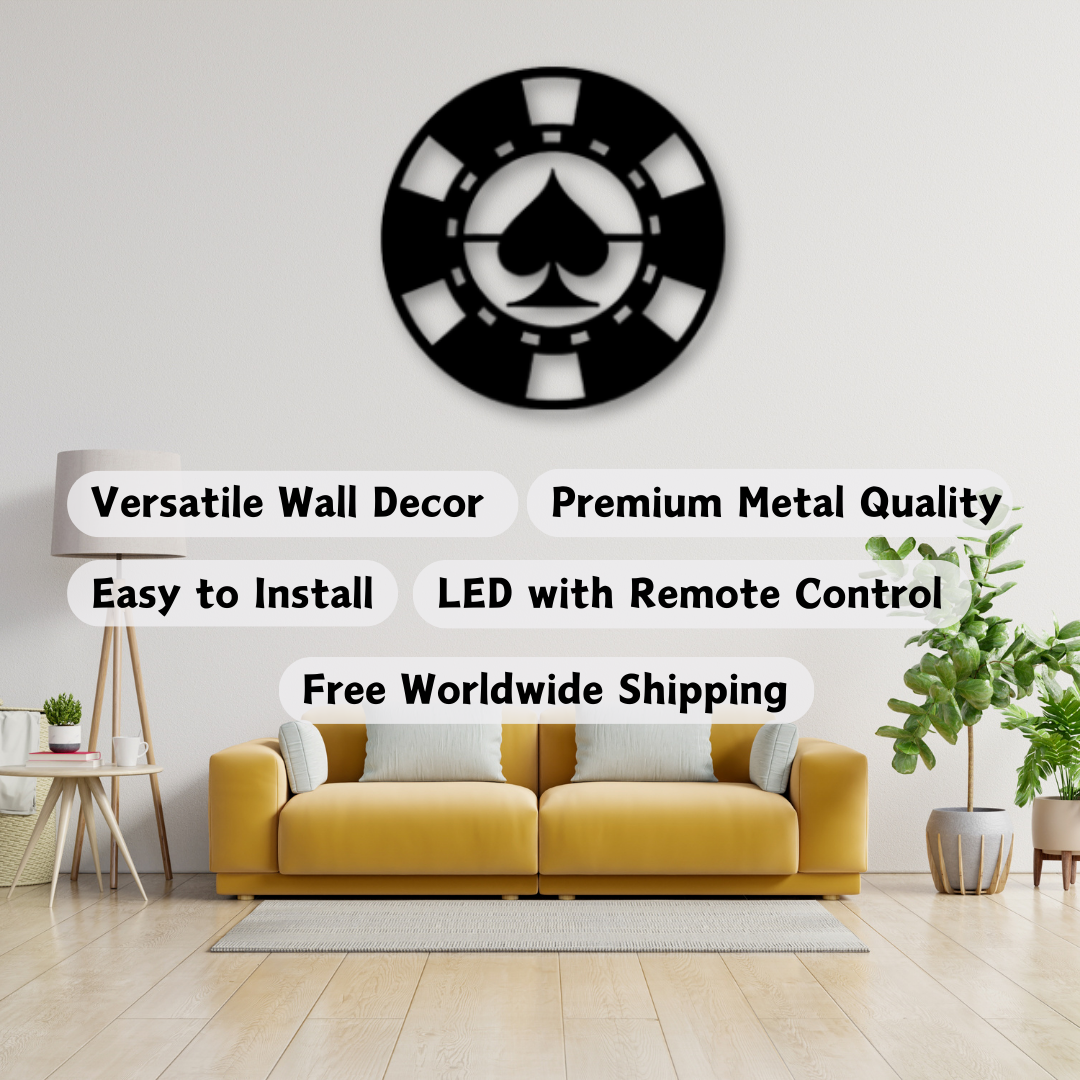 Poker Chip Black Metal Wall LED Silhouette | Sneagear
